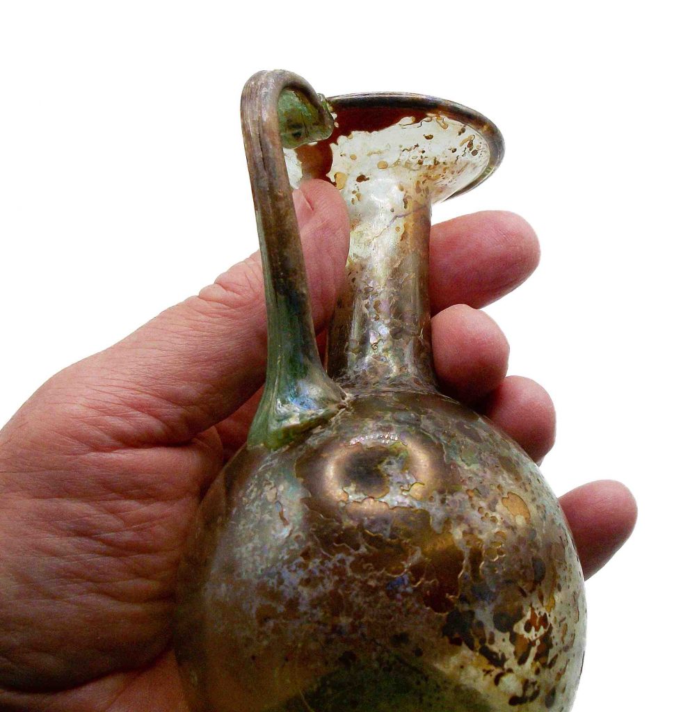 Roman Green Glass Jug with Elegant Handle - Antiquities by Objects Eclectic